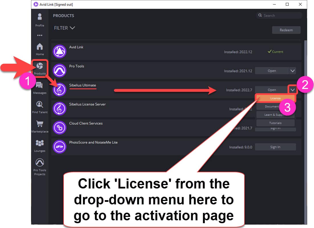 Manual activation of Sibelius Ultimate with the Avid Link application ...